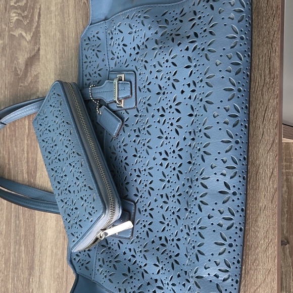 Coach | Bags | Coach Taylor Blue Eyelet Purse And Wallet Set | Poshmark